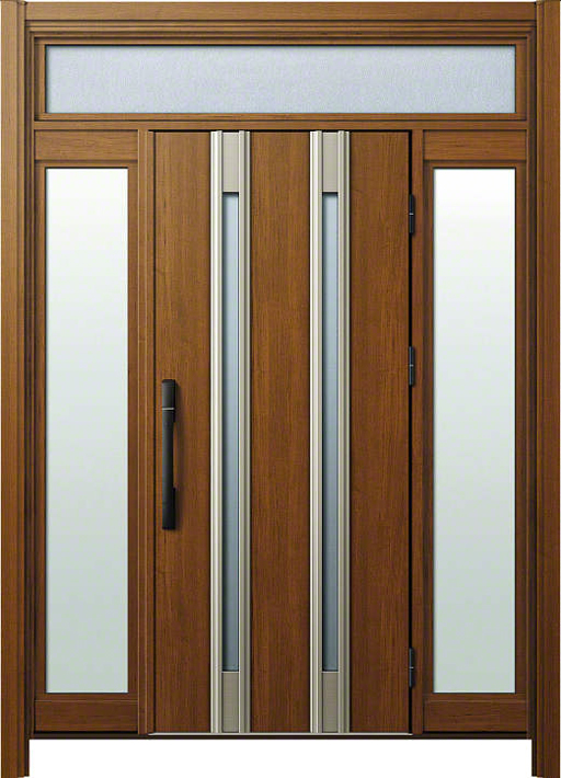ドアリモ 断熱ドア F04 D2仕様(木目調) | 両袖ランマ付 | キャラメルチーク | 標準幅×標準高さ -玄関ドアならエクスショップ