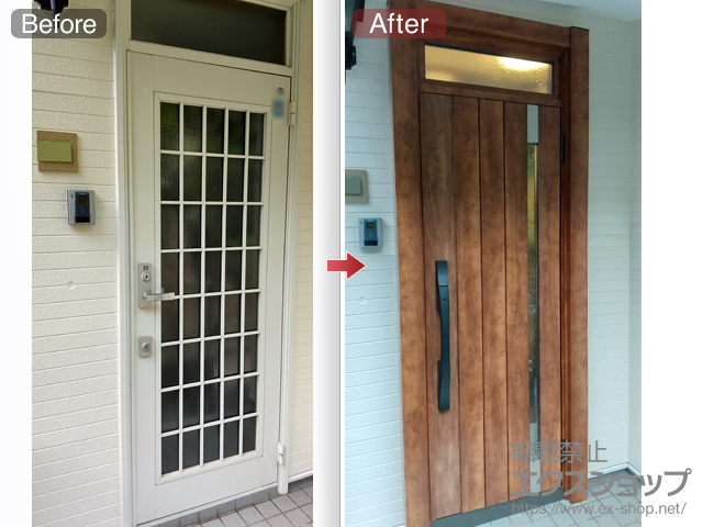 神奈川県横須賀市のLIXIL リクシル（トステム）玄関ドア施工例(リシェント玄関ドア3 断熱K4仕様 片開き仕様(ランマ付)R P77型 ※カザスプラス仕様:87827284-1)